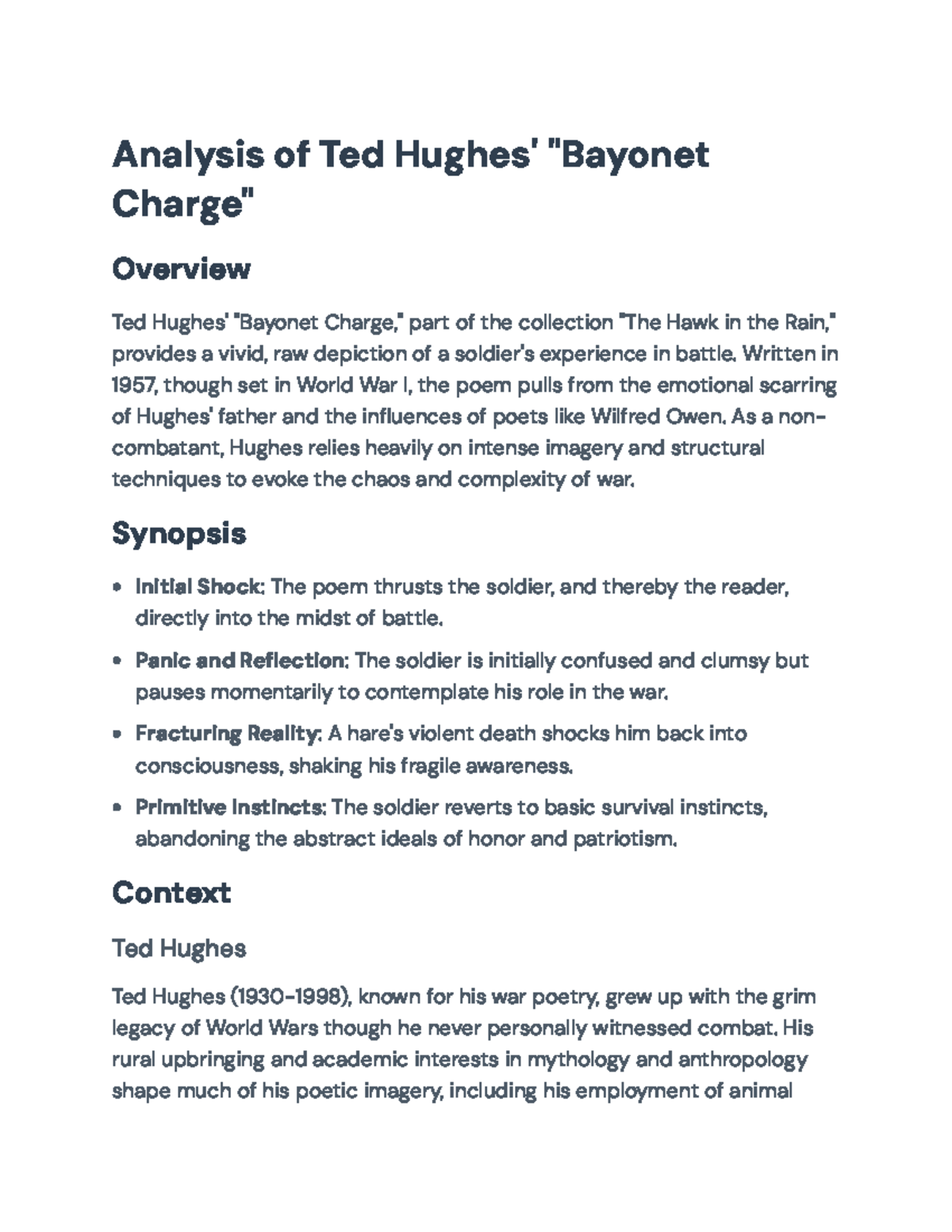Analysis of Ted Hughes' "Bayonet Charge" - Poetry Overview and Themes ...