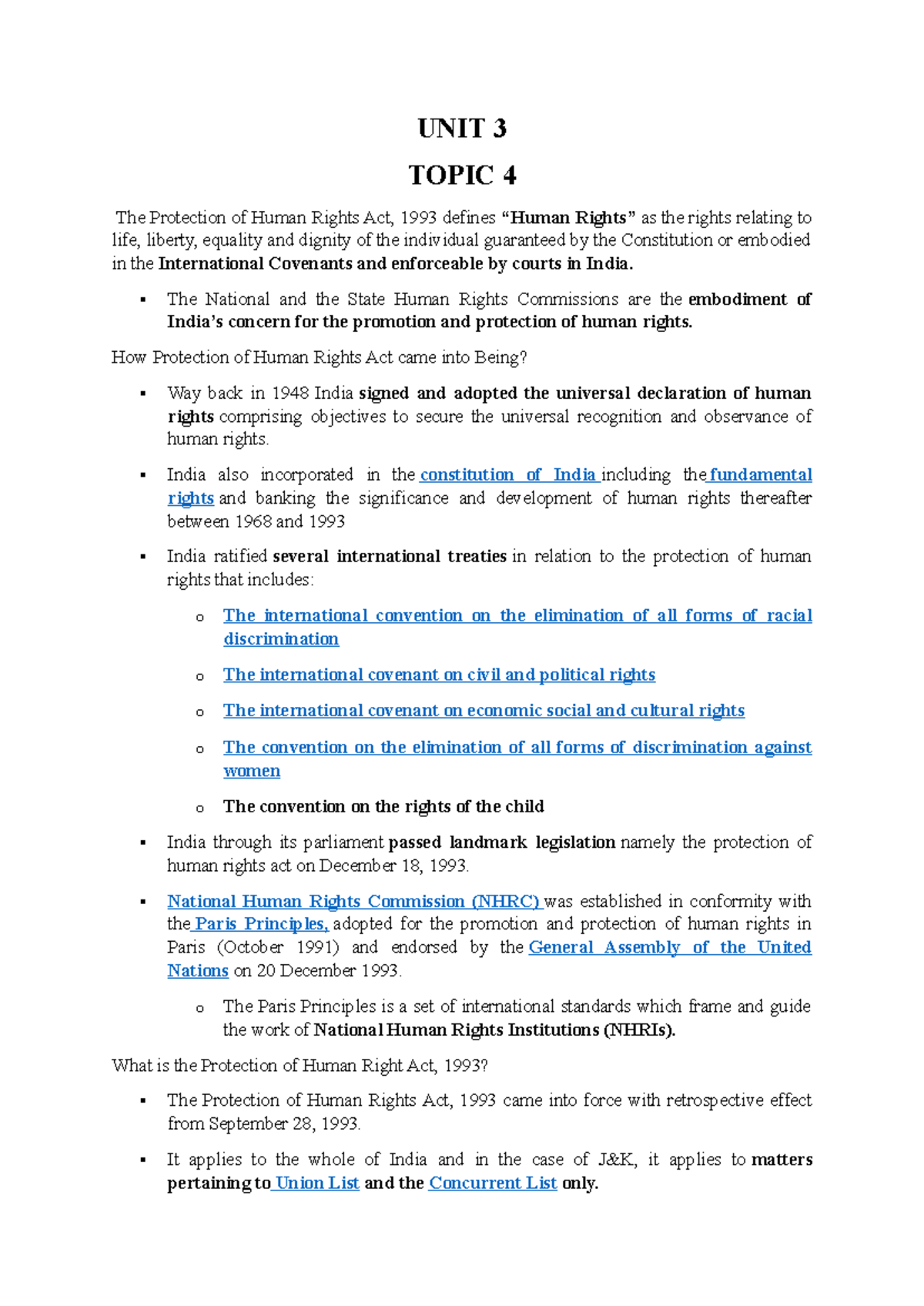 UNIT 3 TOPIC 4-7: Human Rights Act, NHRC, SHRC, and Civil Society Roles ...
