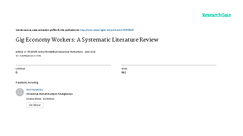 Gig Economy Workers: Systematic Literature Review (PESHUM 2025) - Studocu