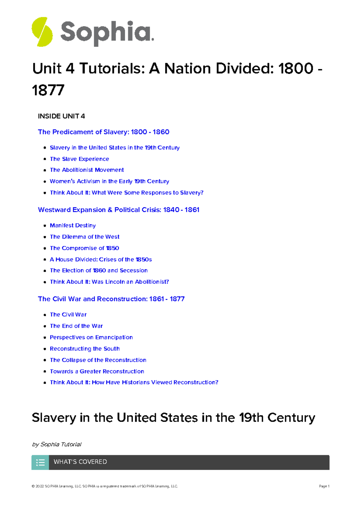 Unit 4 Tutorials: A Nation Divided (1800-1877) - Slavery & Its Impact ...