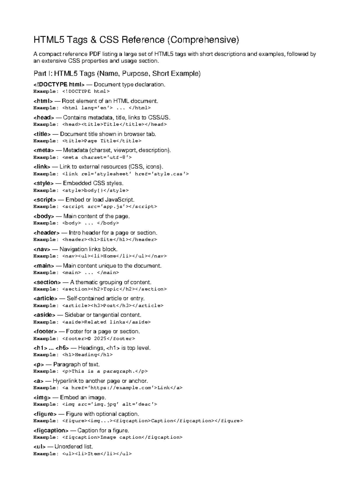 HTML5 & CSS3 Reference Guide (Comprehensive) - Studocu