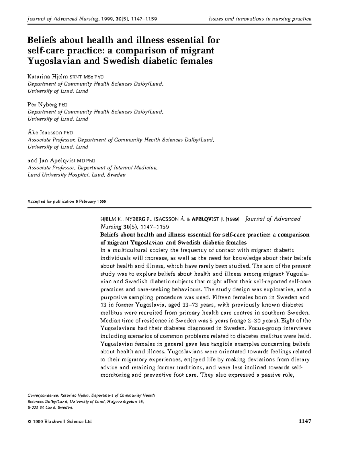 Beliefs about Health and Illness in Diabetic Migrants: A Comparative ...