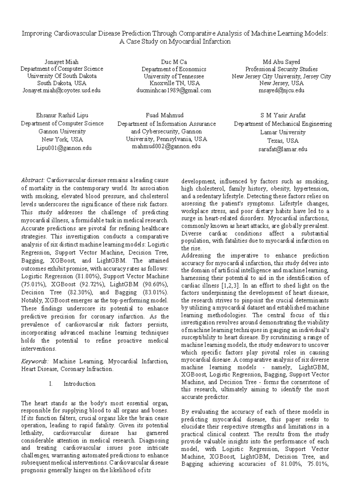 Comparative Analysis of ML Models for Myocardial Infarction Prediction ...