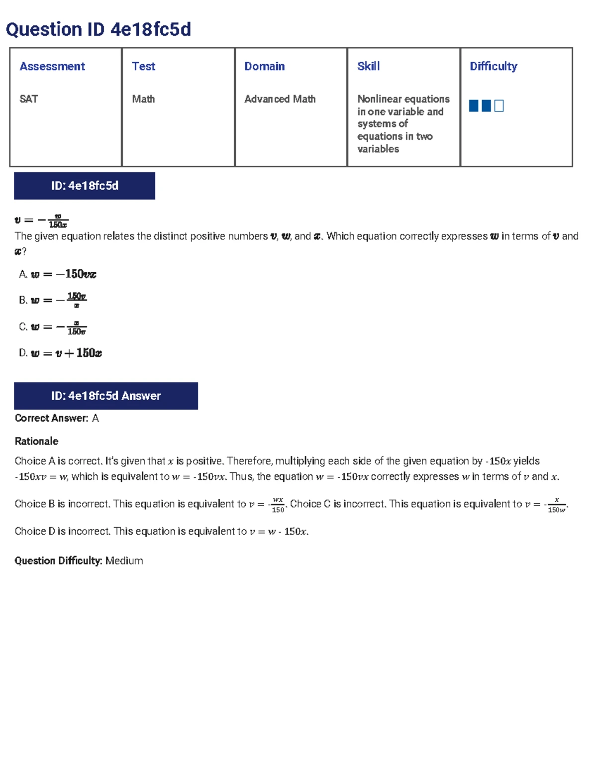 NEW SAT Math & Data Analysis Assessment Test Questions and Answers ...
