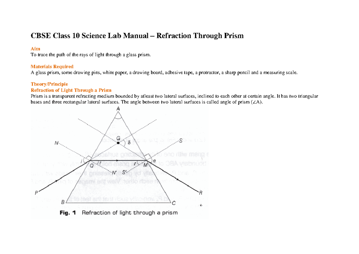 CBSE Class 10 Science Lab Manual: Refraction in Glass Prism Experiment ...