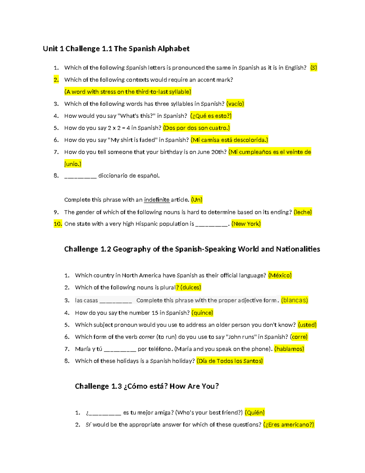 Unit 1 Challenges 1.1 to 1.3: Mastering Spanish Alphabet & Accents ...