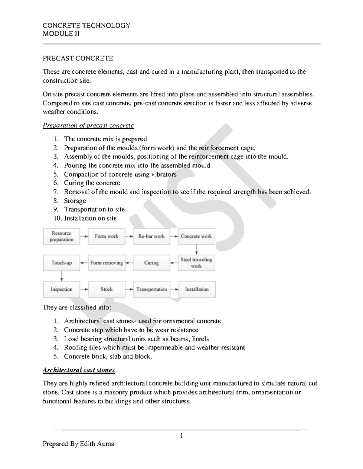 Precast Concrete Class Notes - Advantages & Applications Overview - Studocu