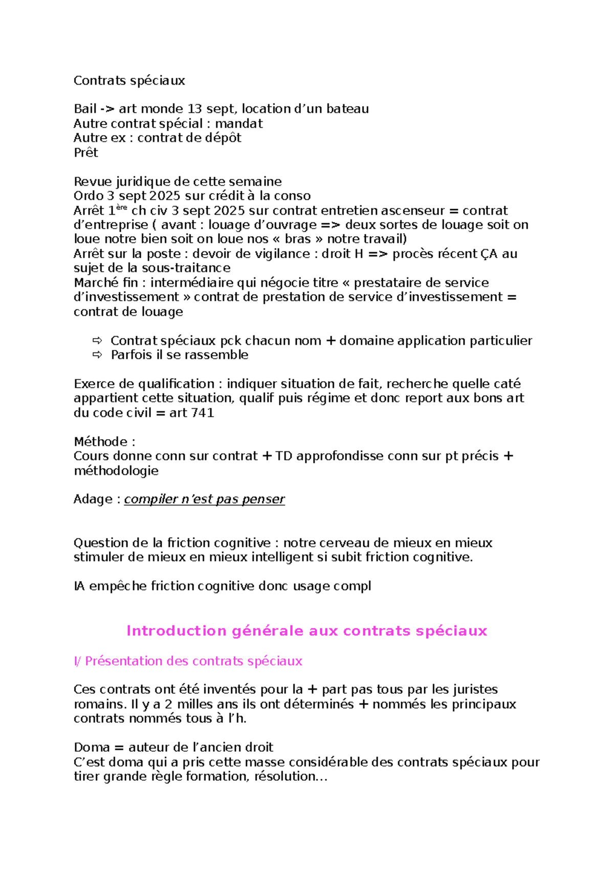 Contrats Spéciaux : Analyse et Méthodologie - Cours 2024 - Studocu