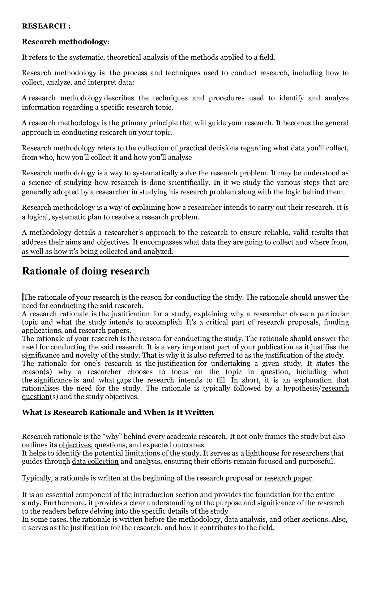 Research Methodology Unit 1: Understanding Rationale and Objectives - Studocu