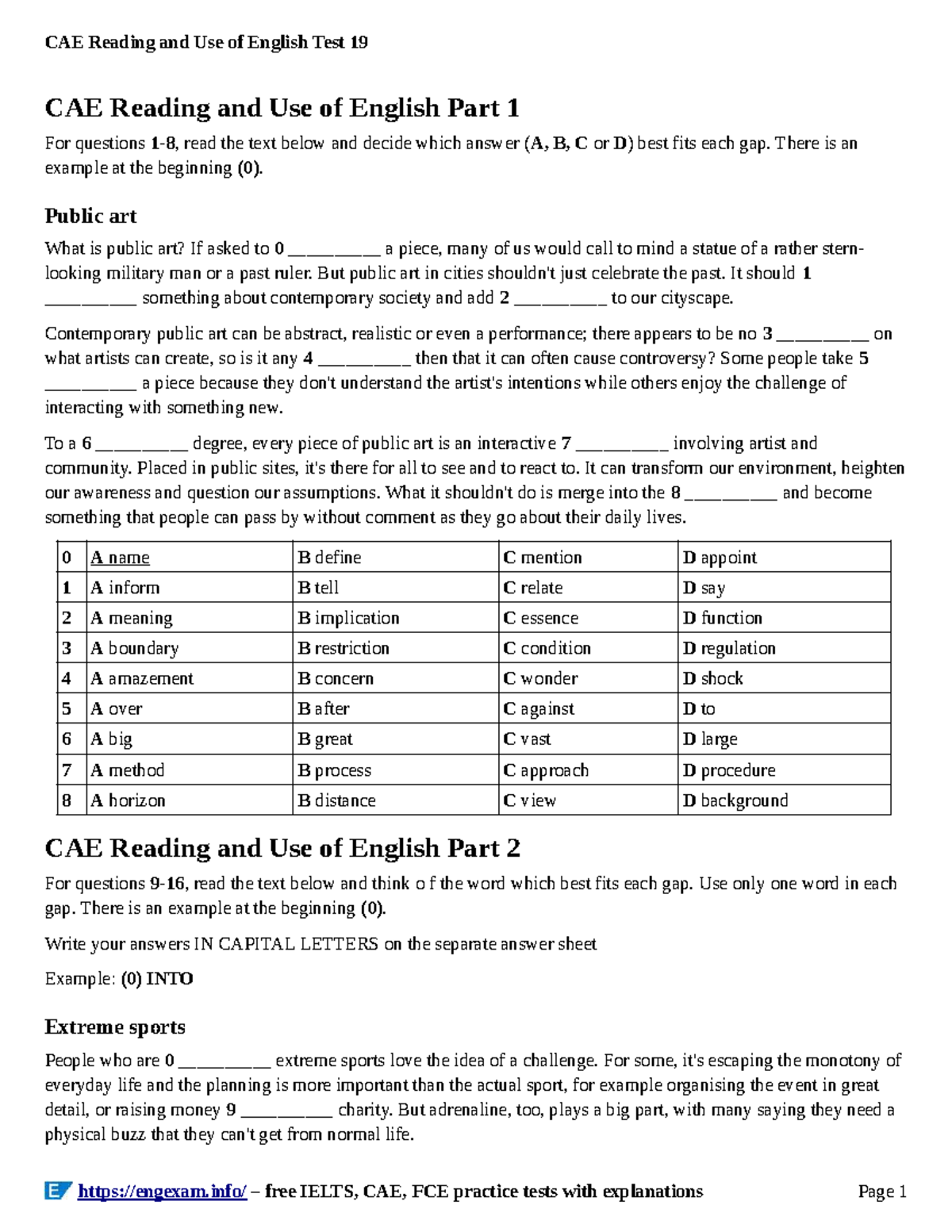CAE Mock Exam 19: Reading and Use of English Practice - Studocu
