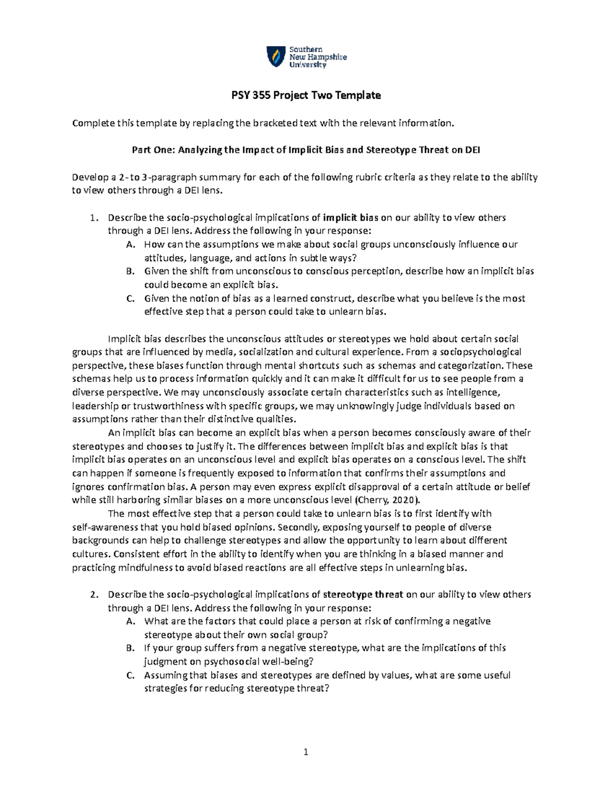 PSY 355 Project Two: Analyzing Implicit Bias & Stereotype Threat in DEI ...