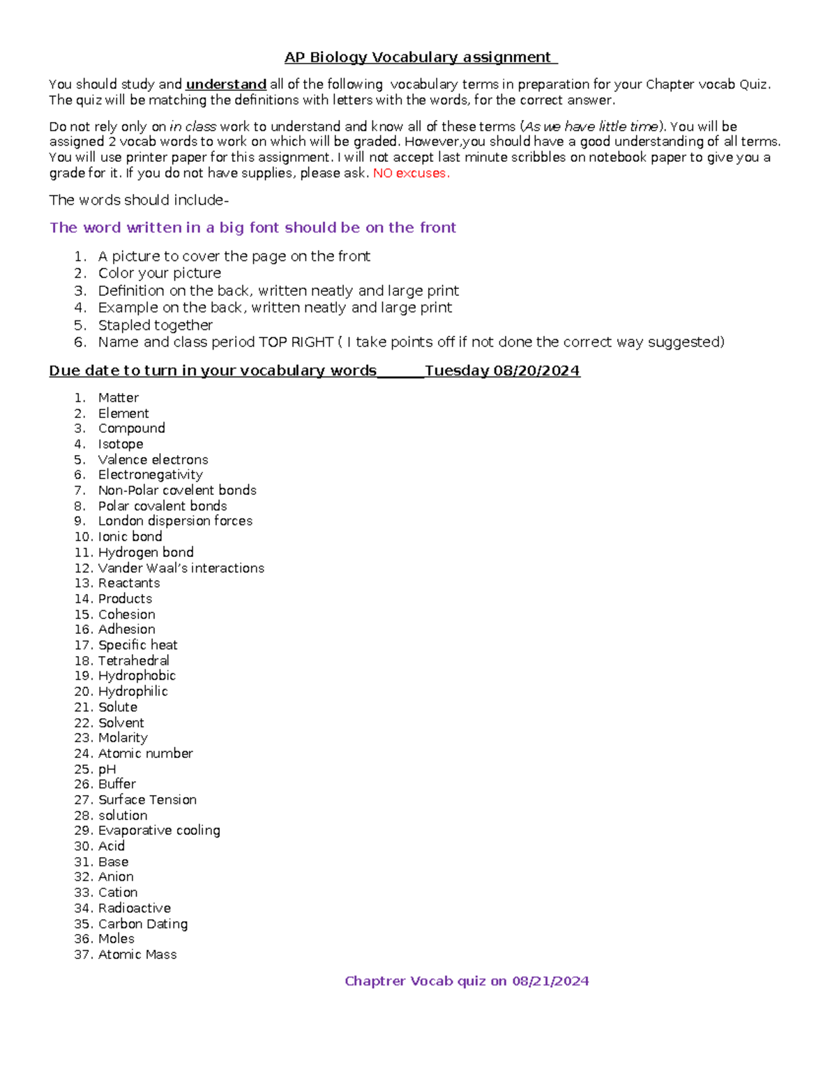 AP Bio vocab assignment - AP Biology Vocabulary assignment You should ...