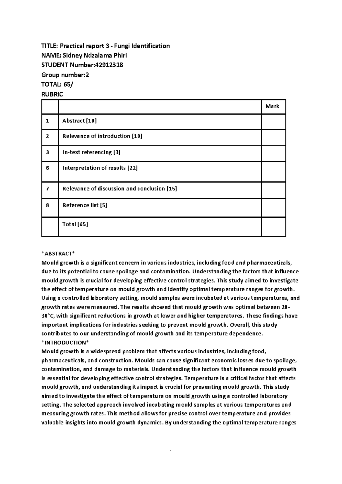 Practical Report 3: Investigating Temperature Effects on Fungi Growth ...