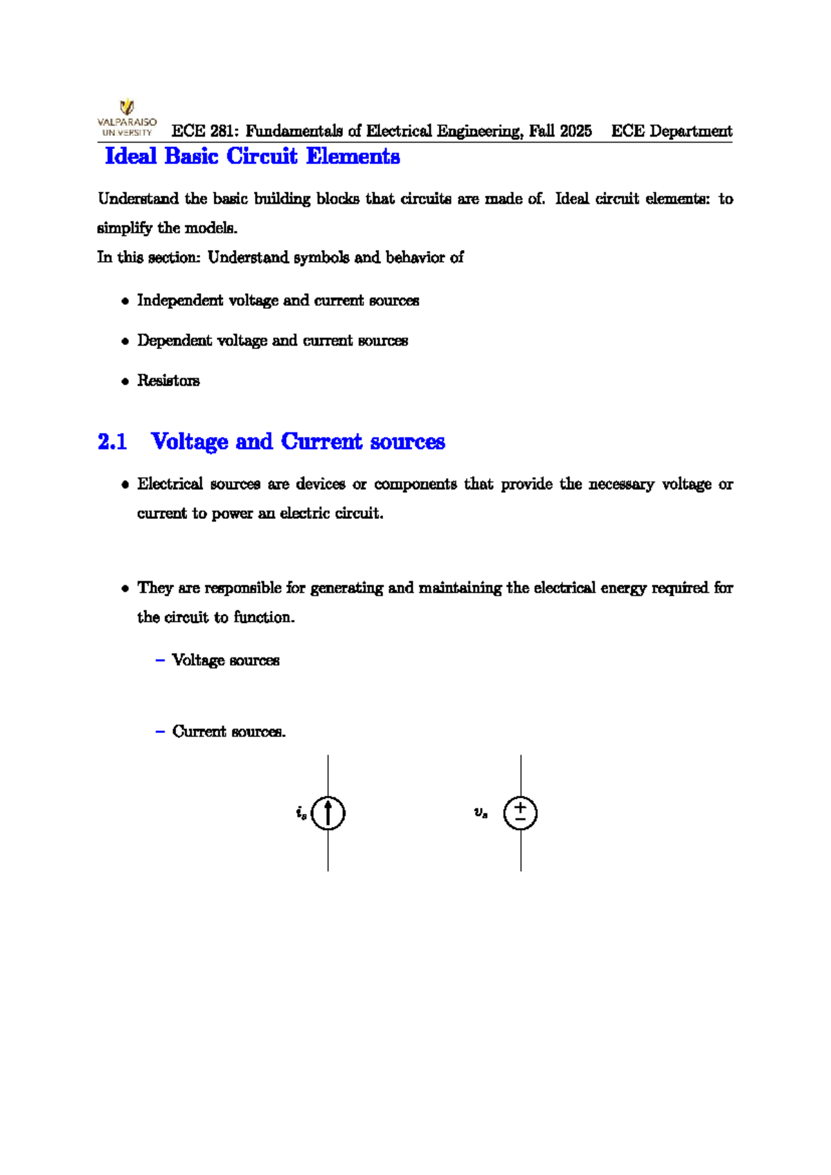ECE 281: Ideal Circuit Elements & Basic Concepts in Electrical ...
