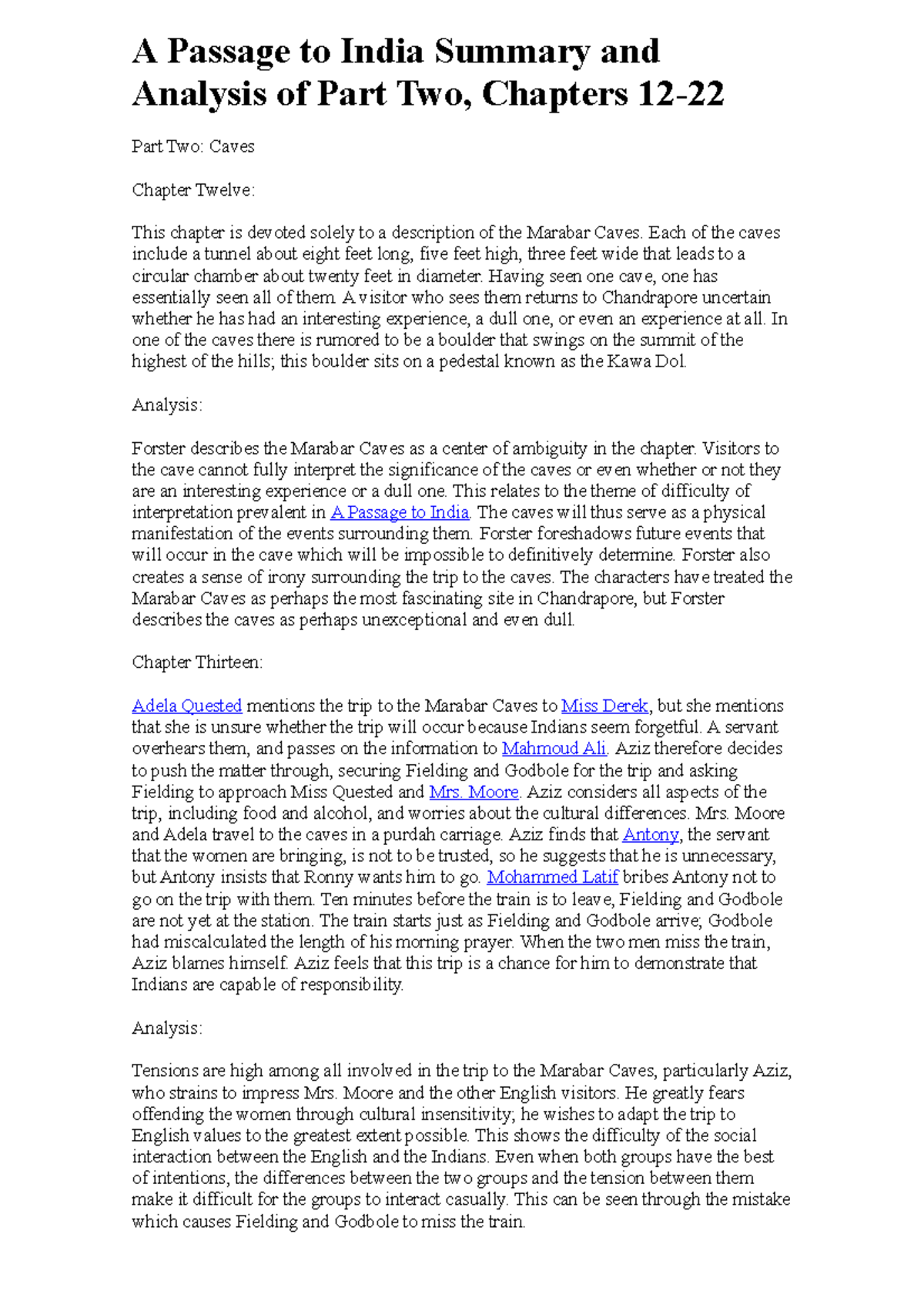 A Passage to India Summary and Analysis of Part two (12-22) - Esame ...