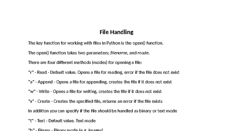 Python File Handling: Understanding the open() Function and Modes - Studocu