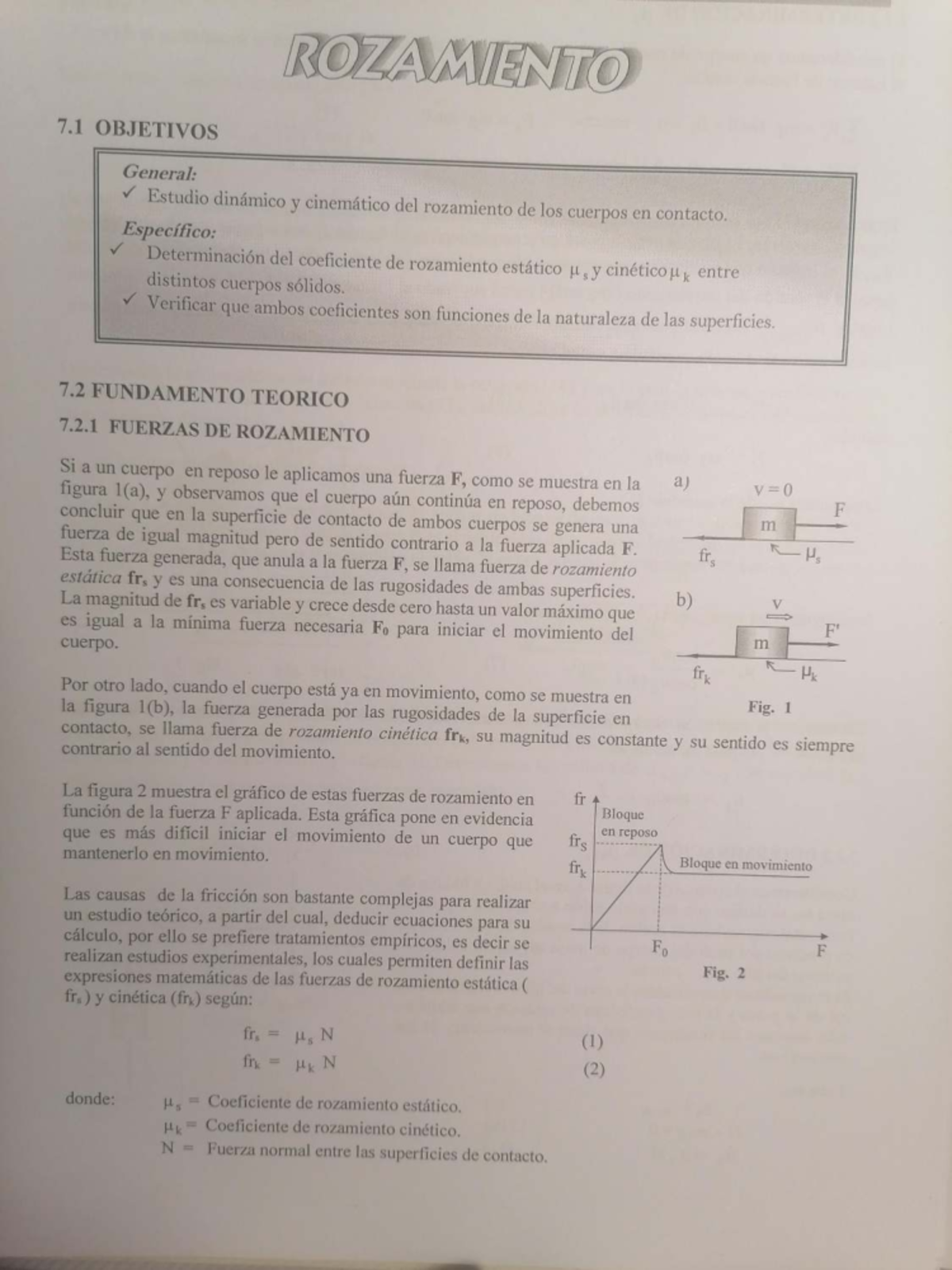 Práctica 7: Determinación de coeficientes de rozamiento estático y ...