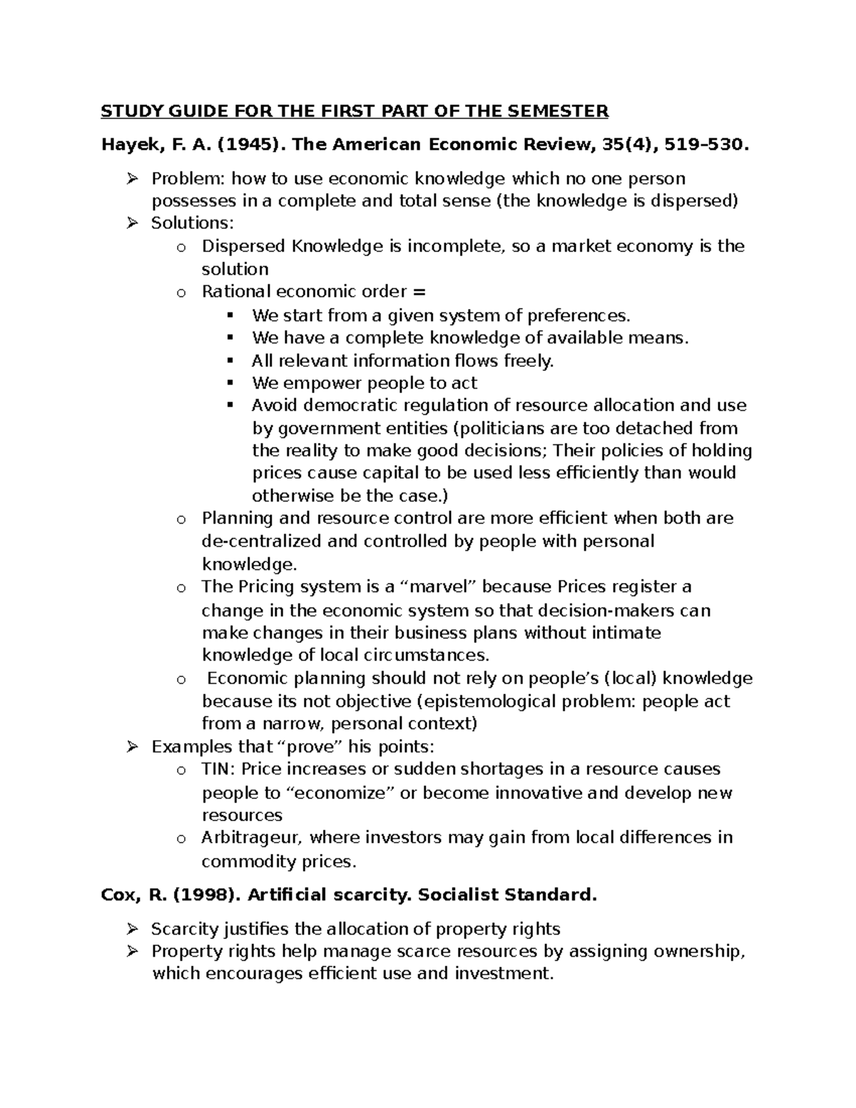 Study Guide for ECON 101: First Semester Overview - Studocu