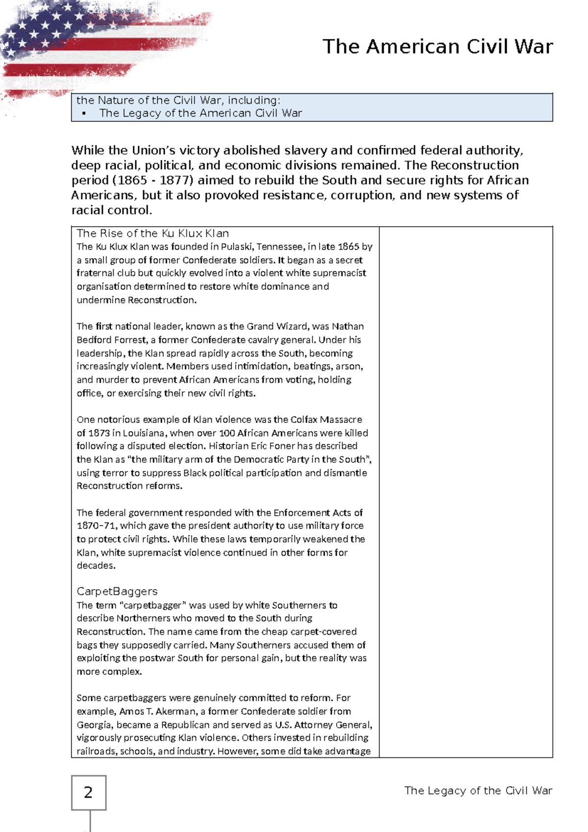 The American Civil War: Impact, Reconstruction, and Jim Crow Laws - Studocu