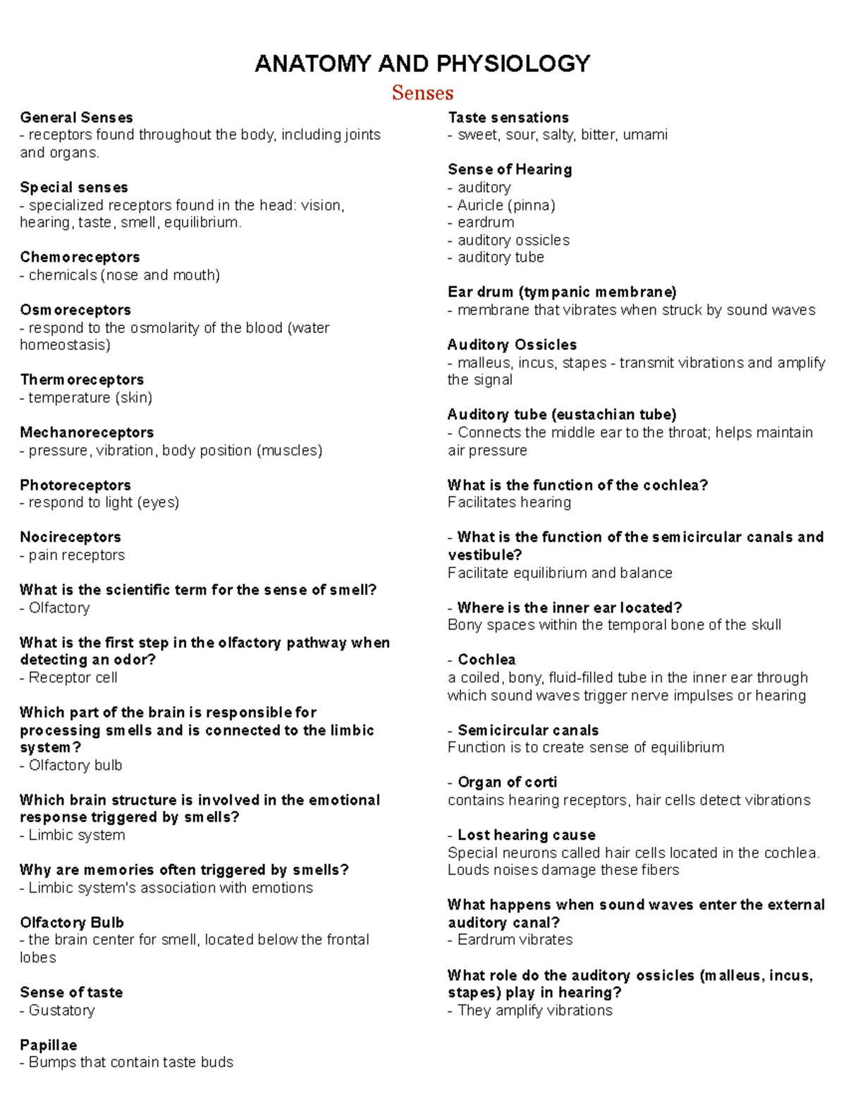 Anatomy-AND- Physiology -Senses - ANATOMY AND PHYSIOLOGY Senses General ...