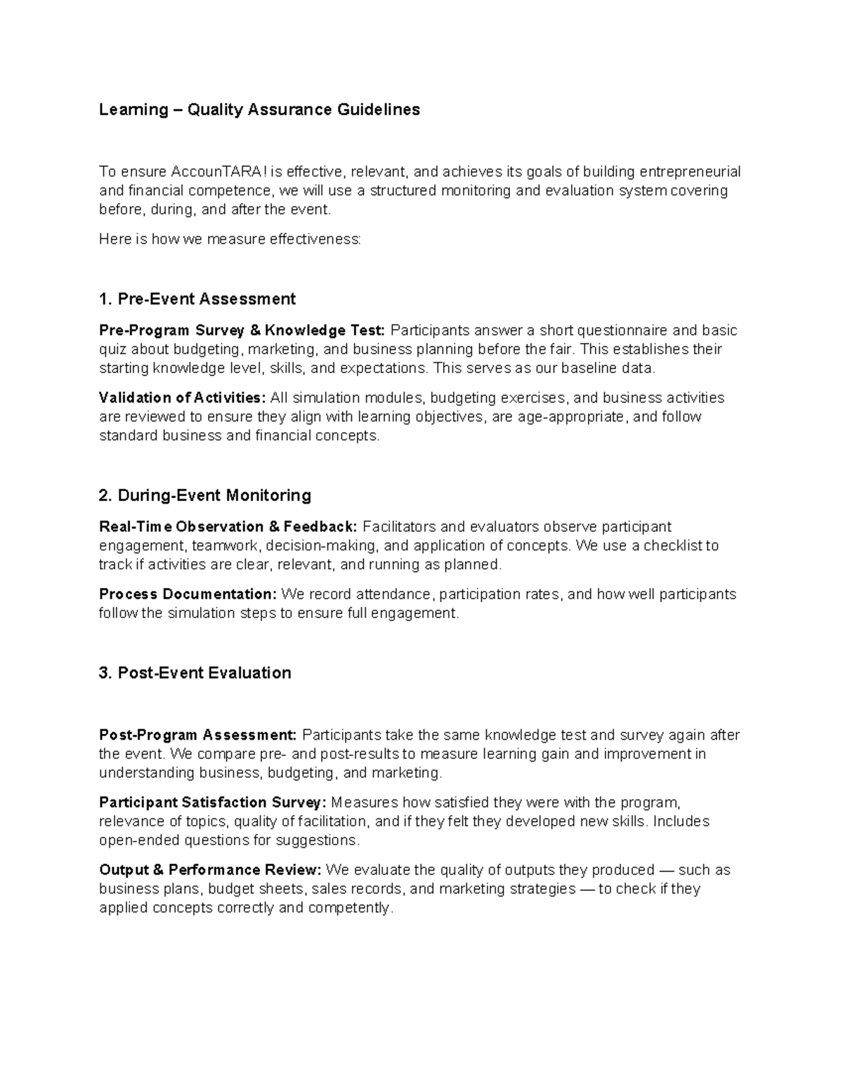 Learning Quality Assurance Guidelines for AccounTARA! Project Proposal ...