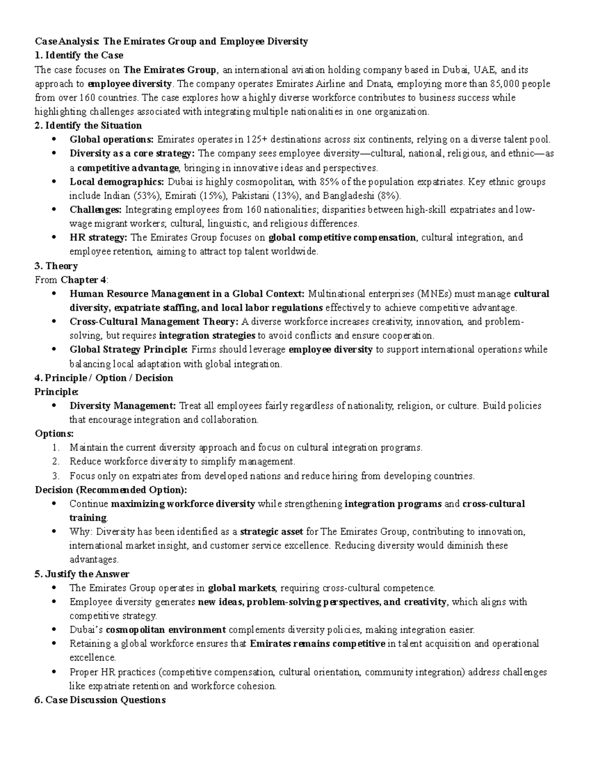 Case Study Analysis: The Emirates Group and Employee Diversity (IB1 ...