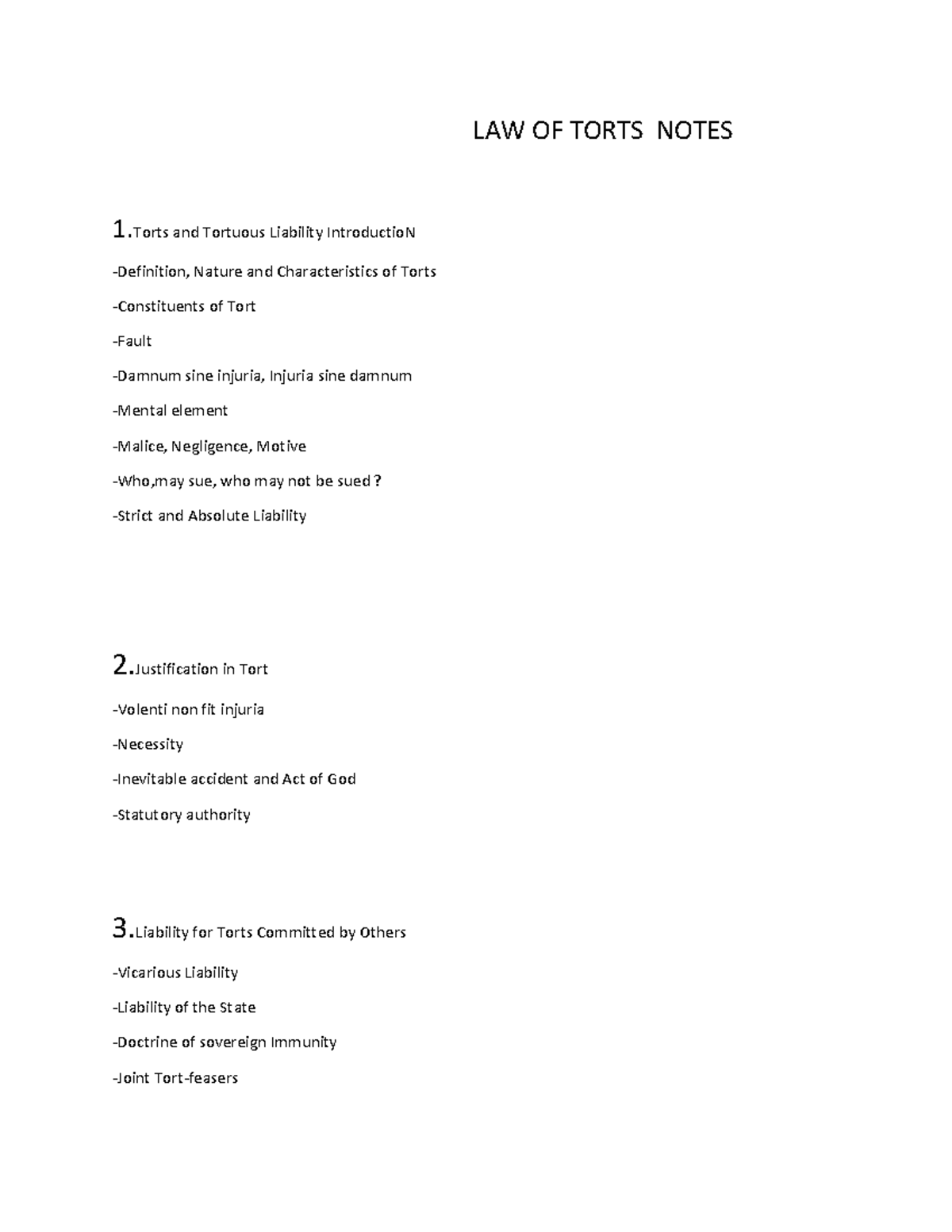 LAW 101: Comprehensive Study Notes on the Law of Torts - Studocu