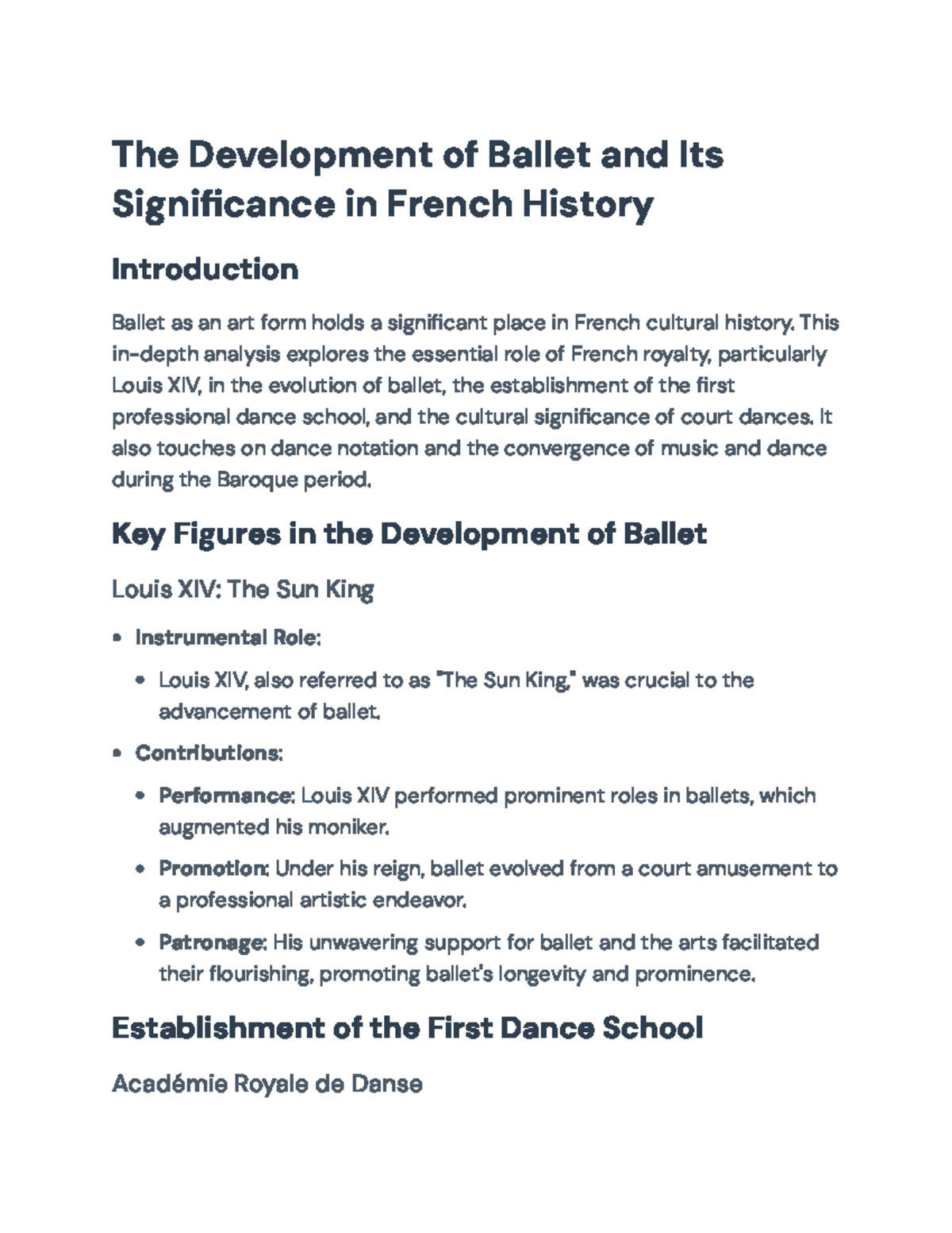The Evolution of Ballet and Its Impact on French Culture (Course Code) - The Development of ...