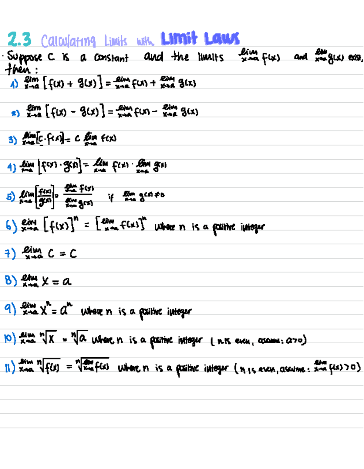 Calculating Limits with Limit Laws - Math 101 Lecture Notes - Studocu