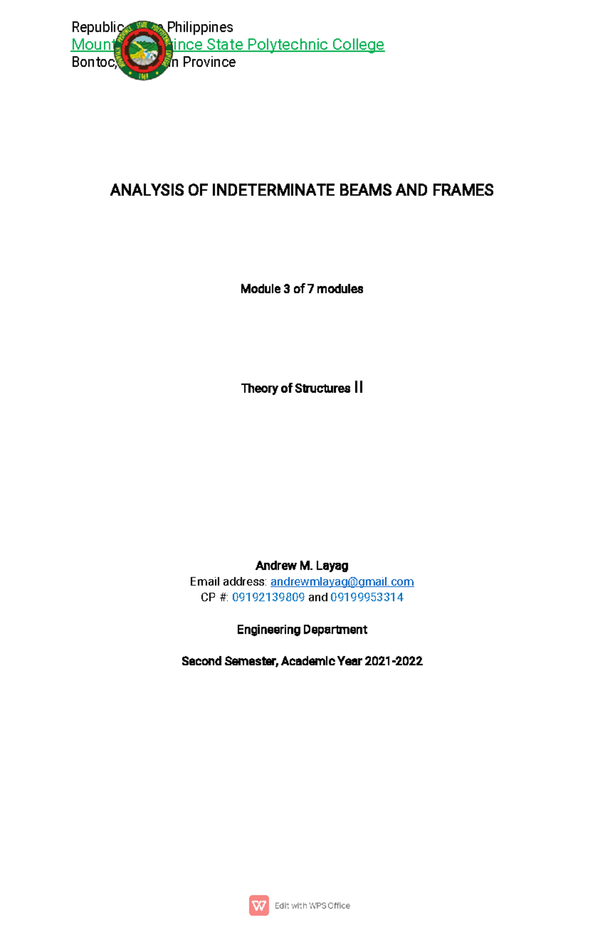 Structural Theory II: Analysis of Beams and Frames (Module 3) - Studocu
