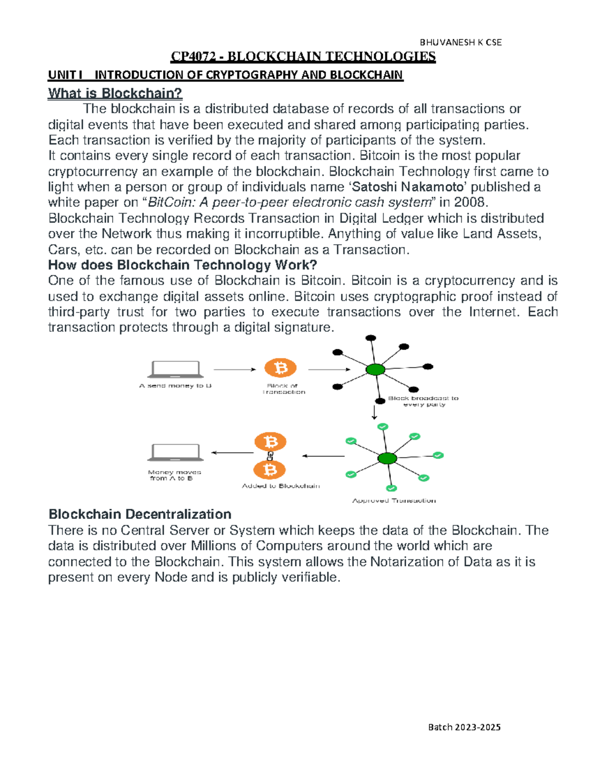 CP4072 Blockchain - CP4072 - BLOCKCHAIN TECHNOLOGIES UNIT I INTRODUCTION OF CRYPTOGRAPHY AND ...