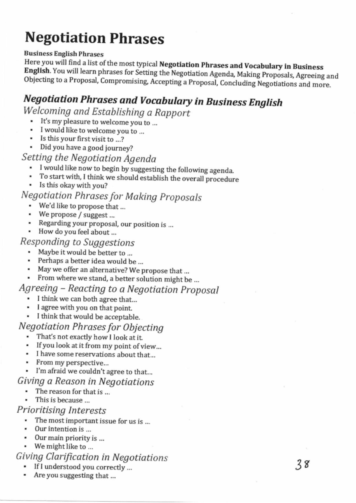 Business English Negotiation Phrases and Vocabulary Guide - Studocu