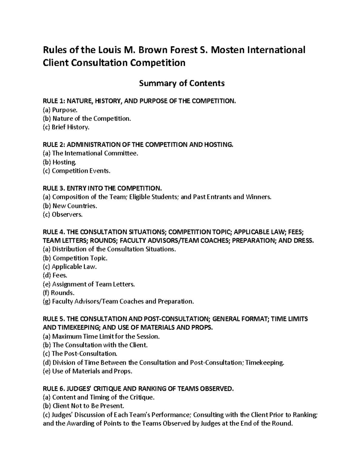 Iccc rules - Wjejjdjsan - Rules of the Louis M. Brown Forest S. Mosten ...