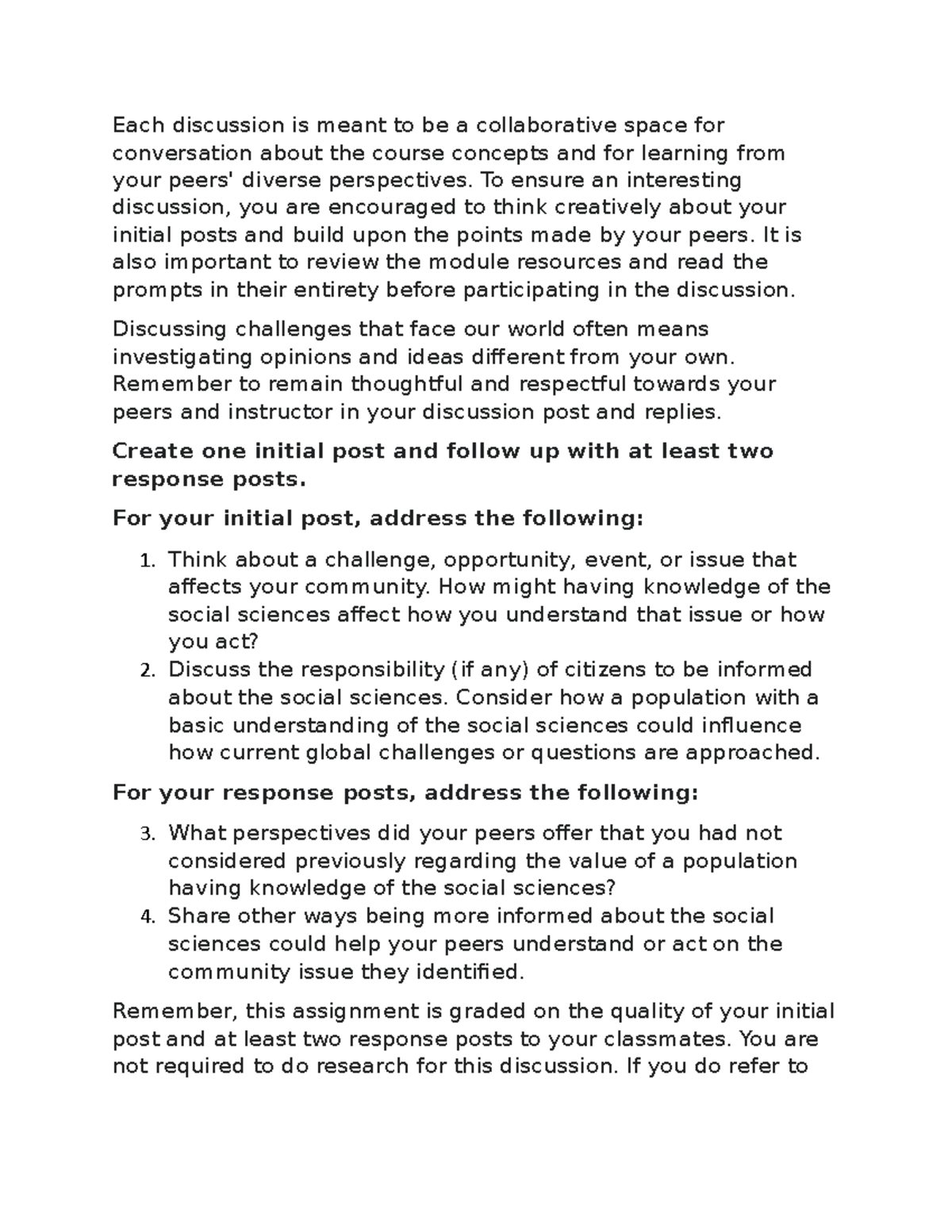 6-1 discussion instructions - Each discussion is meant to be a ...