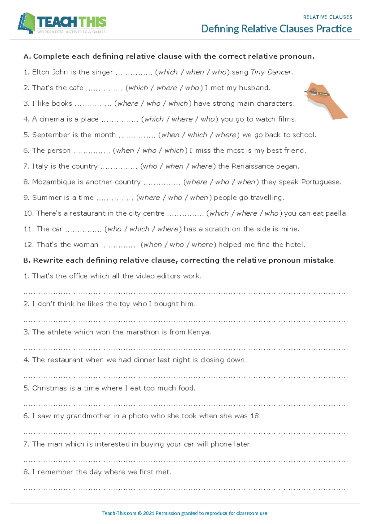 RELATIVE CLAUSES WORKSHEETS: Defining Practice & Activities - Studocu