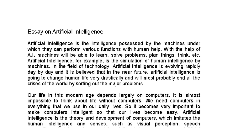 AI INFO 2: Essay on Artificial Intelligence and Its Impact - Studocu