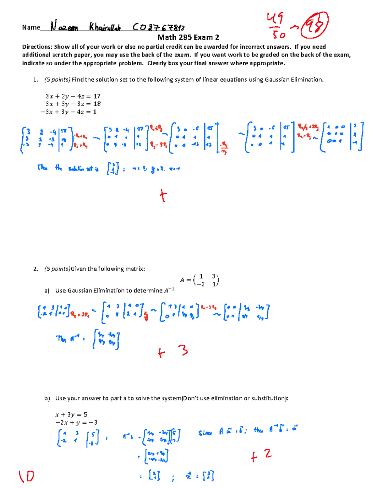 PRACTICE EXAM 2 - Name______________________________________ Math 285 ...