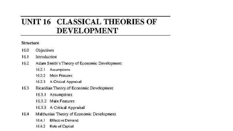 UNIT 16 CLASSICAL THEORIES OF ECONOMIC DEVELOPMENT - Self Study Notes ...