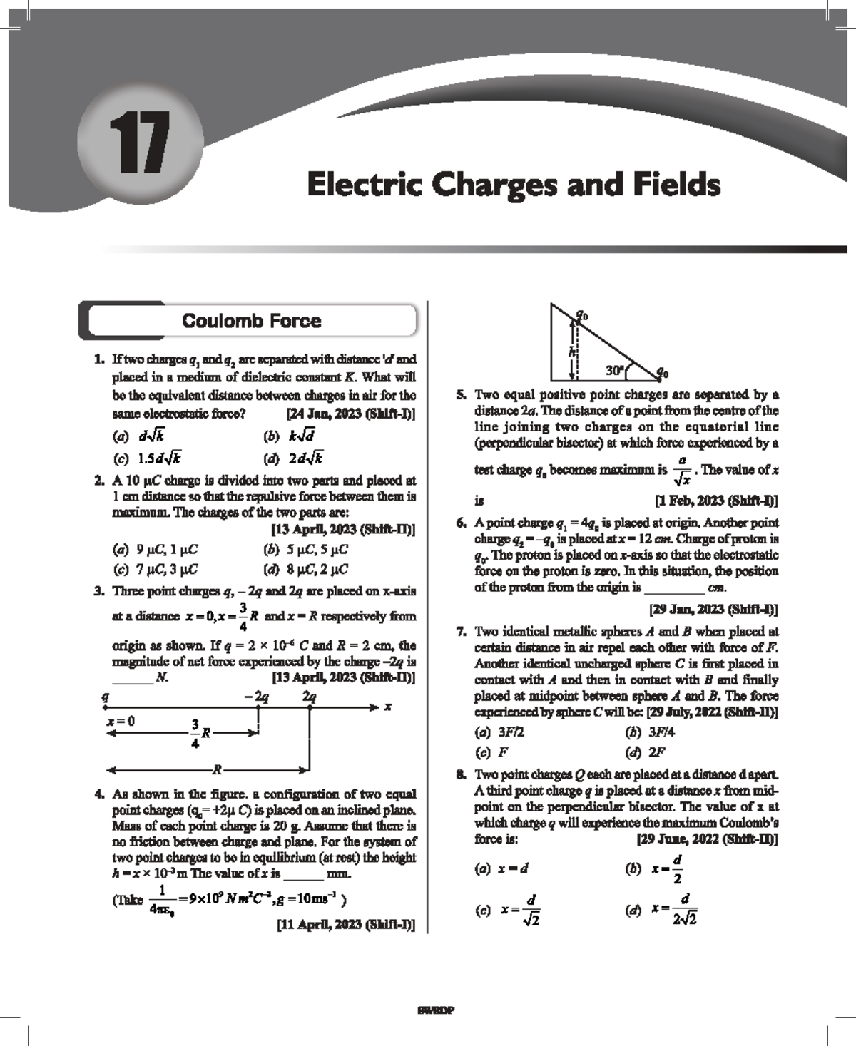 Electric Charges and Fields: JEE PYQs and Solutions - Studocu