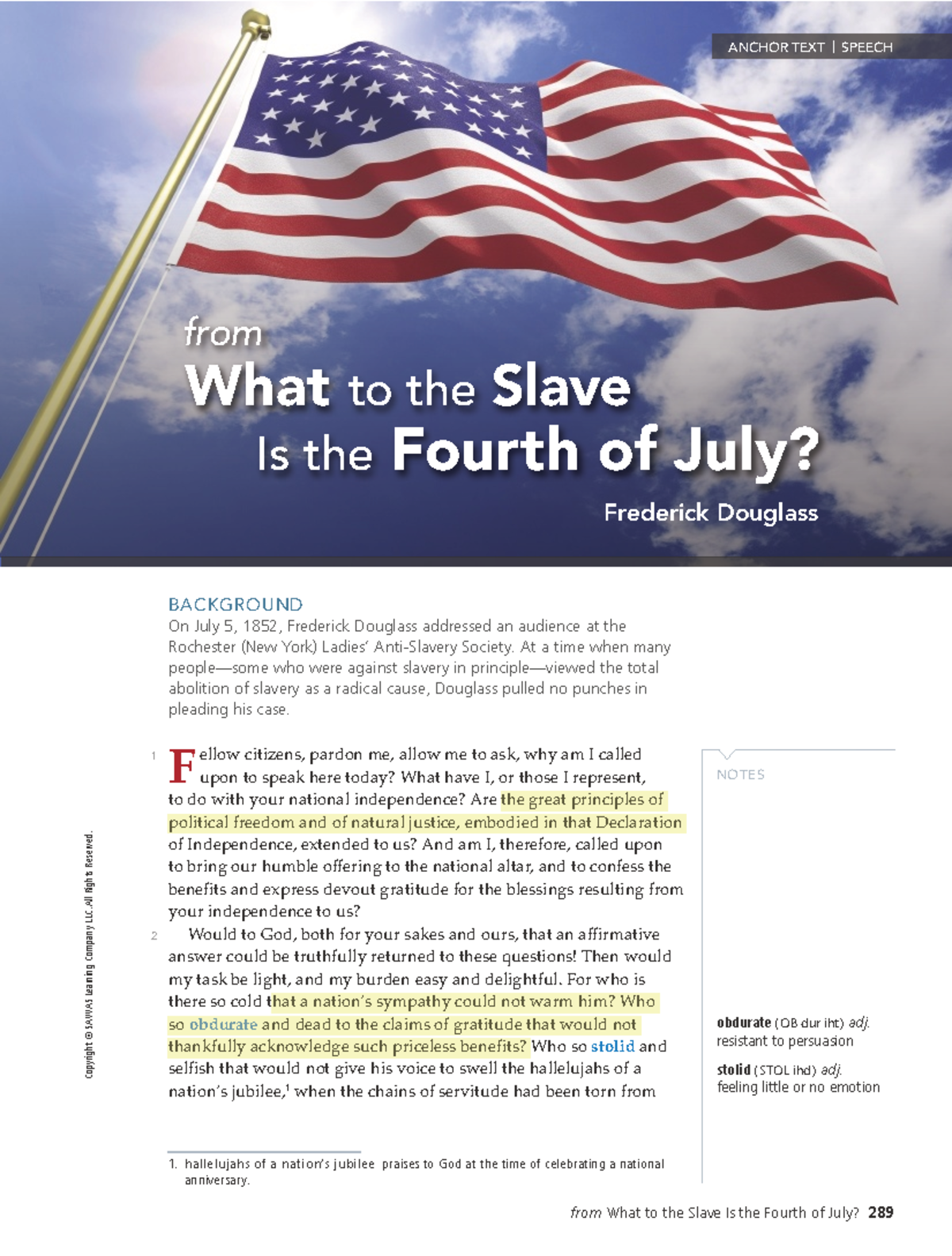 G11 SEL - Douglass' Speech: "What to the Slave is the Fourth of July ...