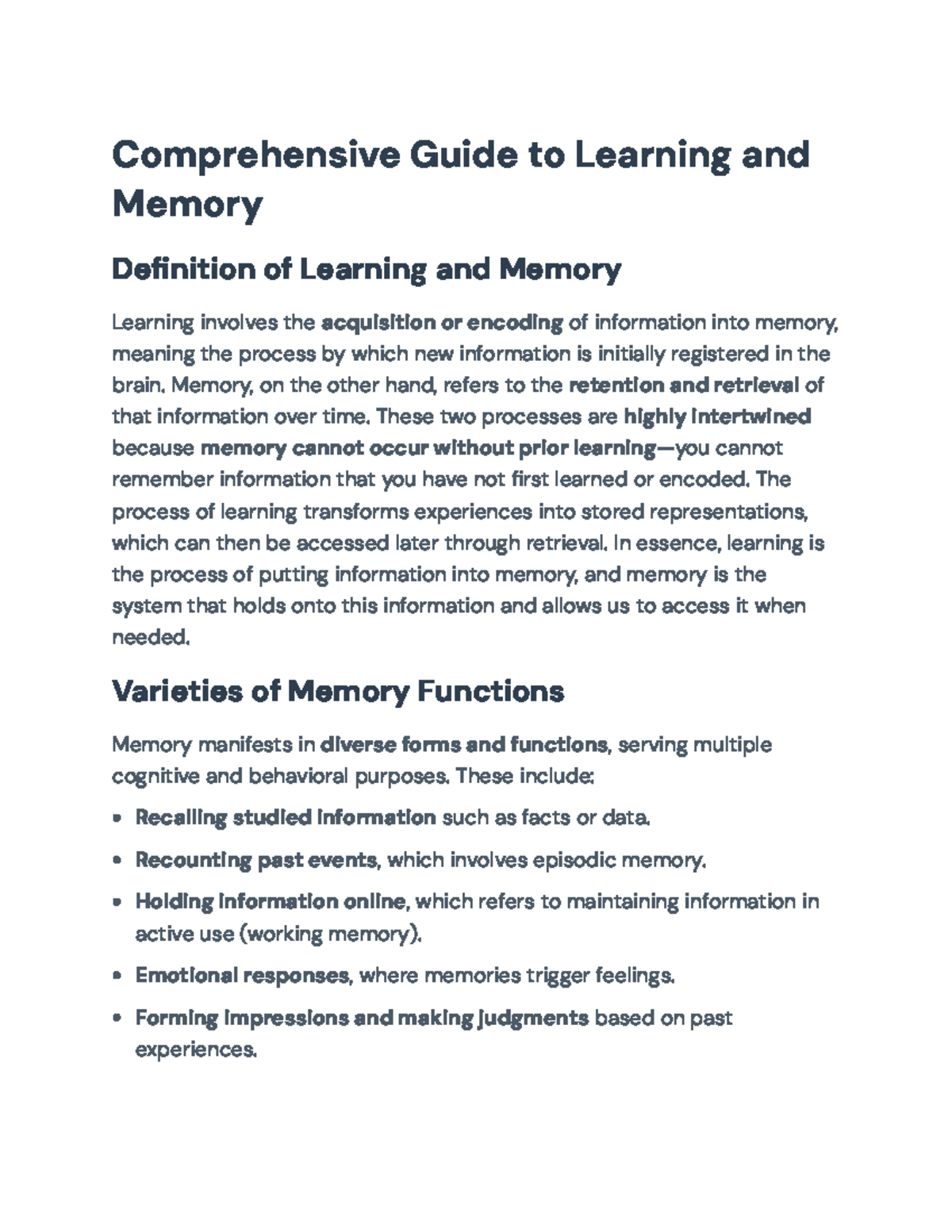 Memory and Learning: Key Concepts and Evidence Overview (PSY 101) - Studocu
