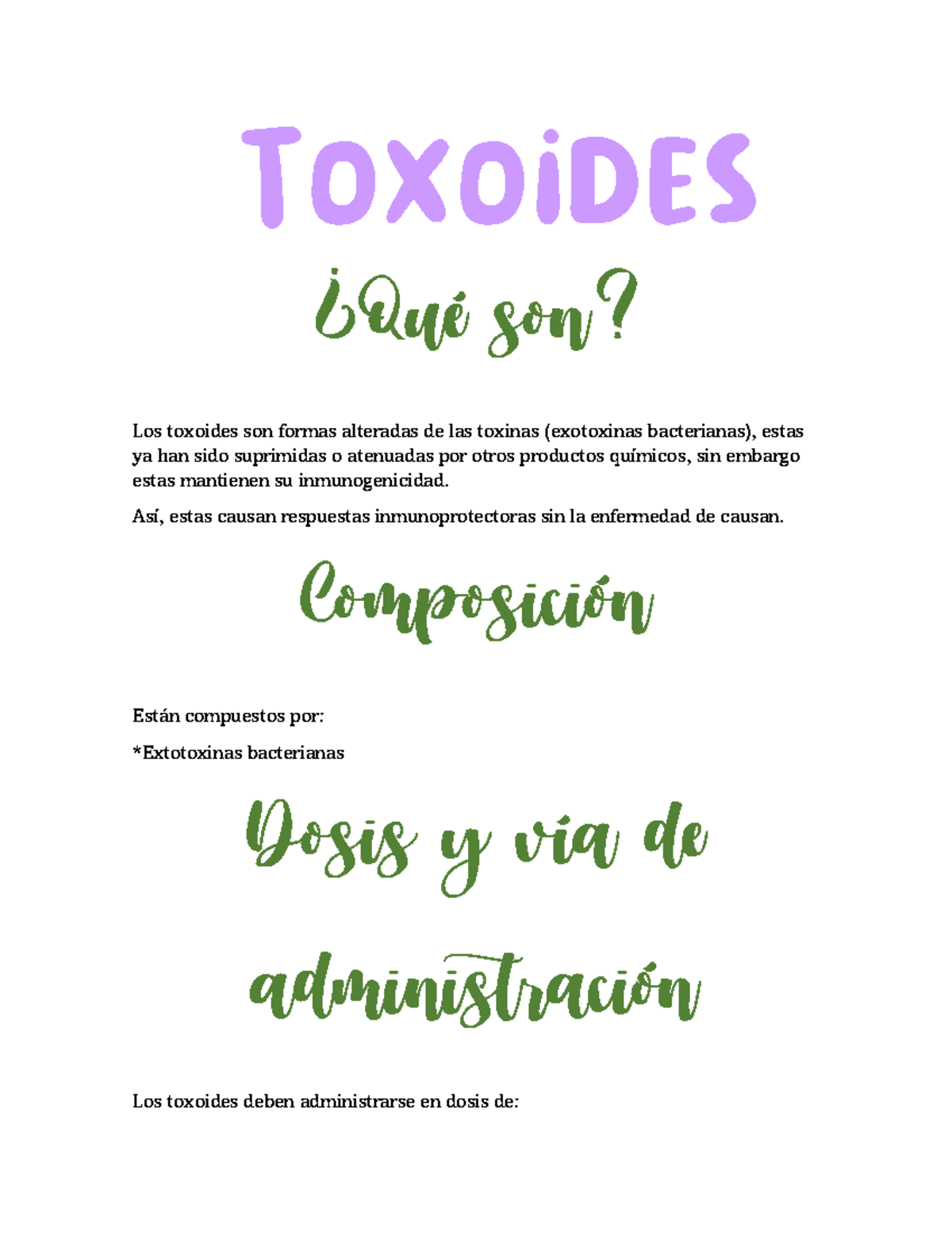 Toxoides: Composición, Dosis y Enfermedades Previstas (309) - Studocu