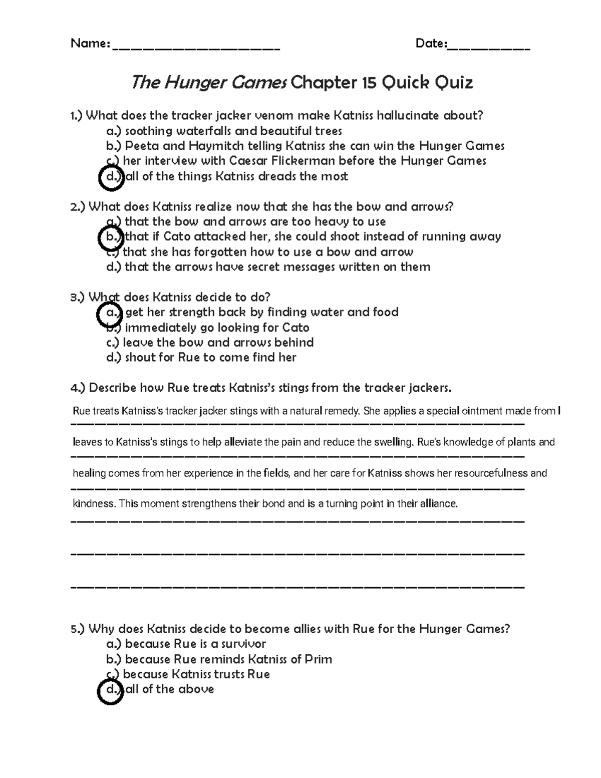 The Hunger Games CH15 Quick Quiz: Key Questions & Insights - Studocu
