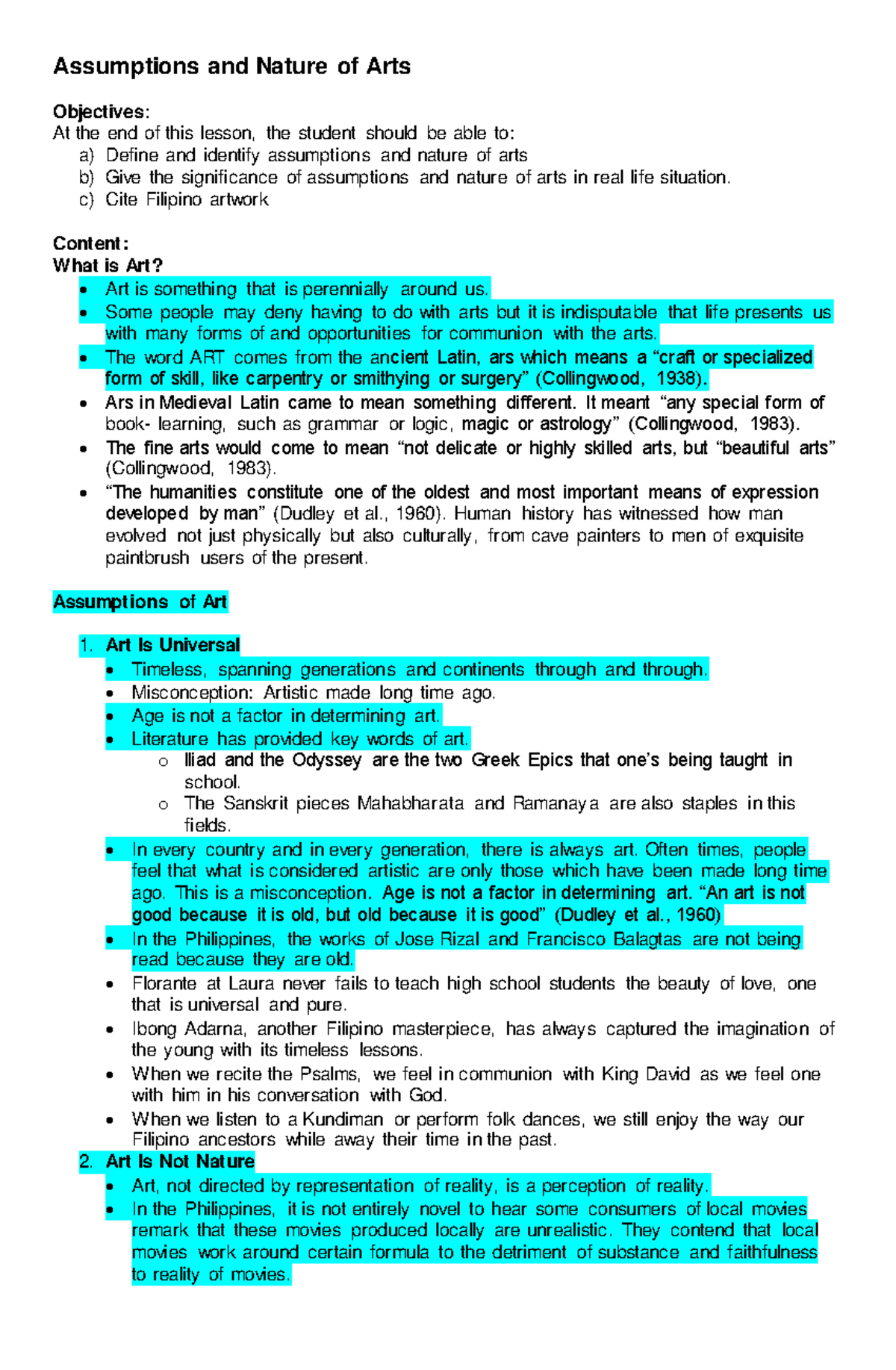 AA 1 - Arts Appreciation Trinals Lesson 1 - Assumptions and Nature of ...