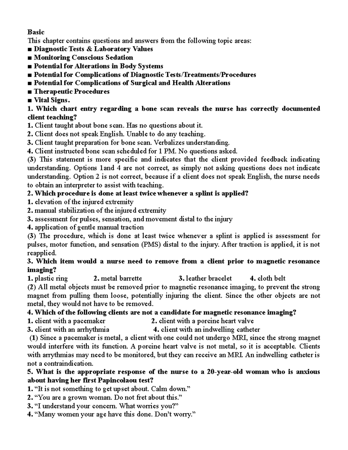 Basic Skills Review - Diagnostic Tests & Procedures - sslsaihci - Studocu