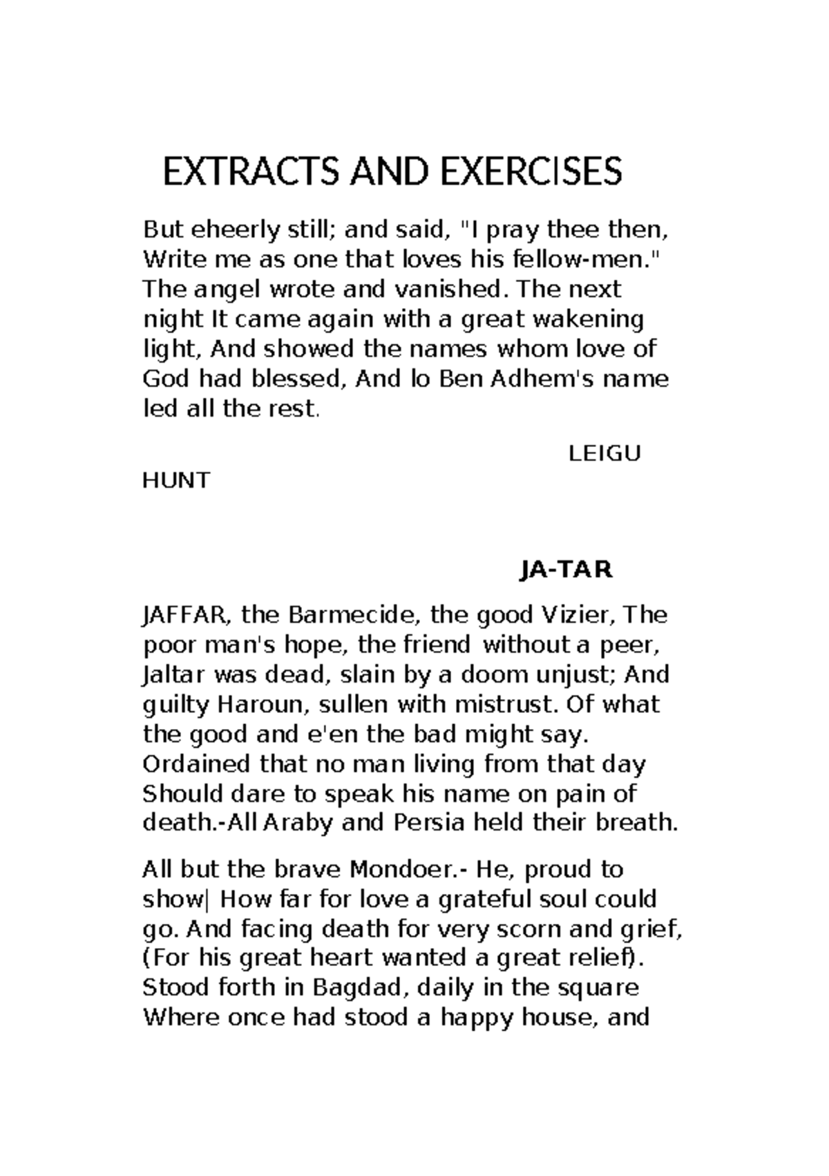 Extracts and Exercises: Poetry Analysis and Equestrian Adventure - Studocu
