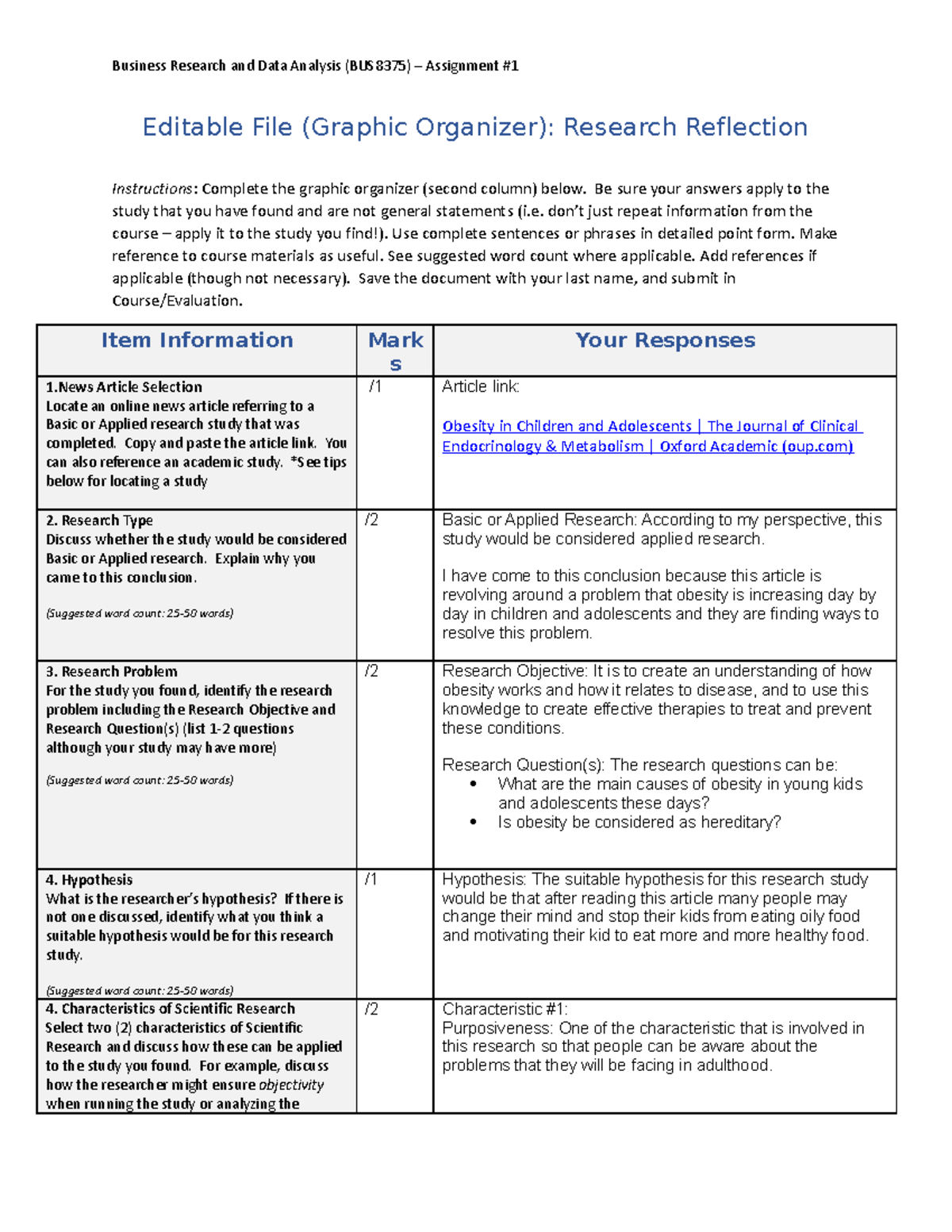 Assignment #1 Research Reflection - Graphic Organizer Assignment ...