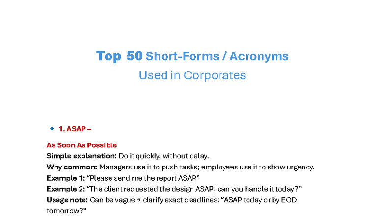 Top 50 Acronyms Used in Corporates: A Comprehensive Guide - Studocu