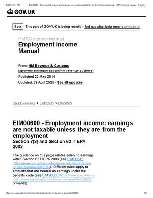 EIM00610 - Important Principles of Employment Income: HMRC Manual - Studocu