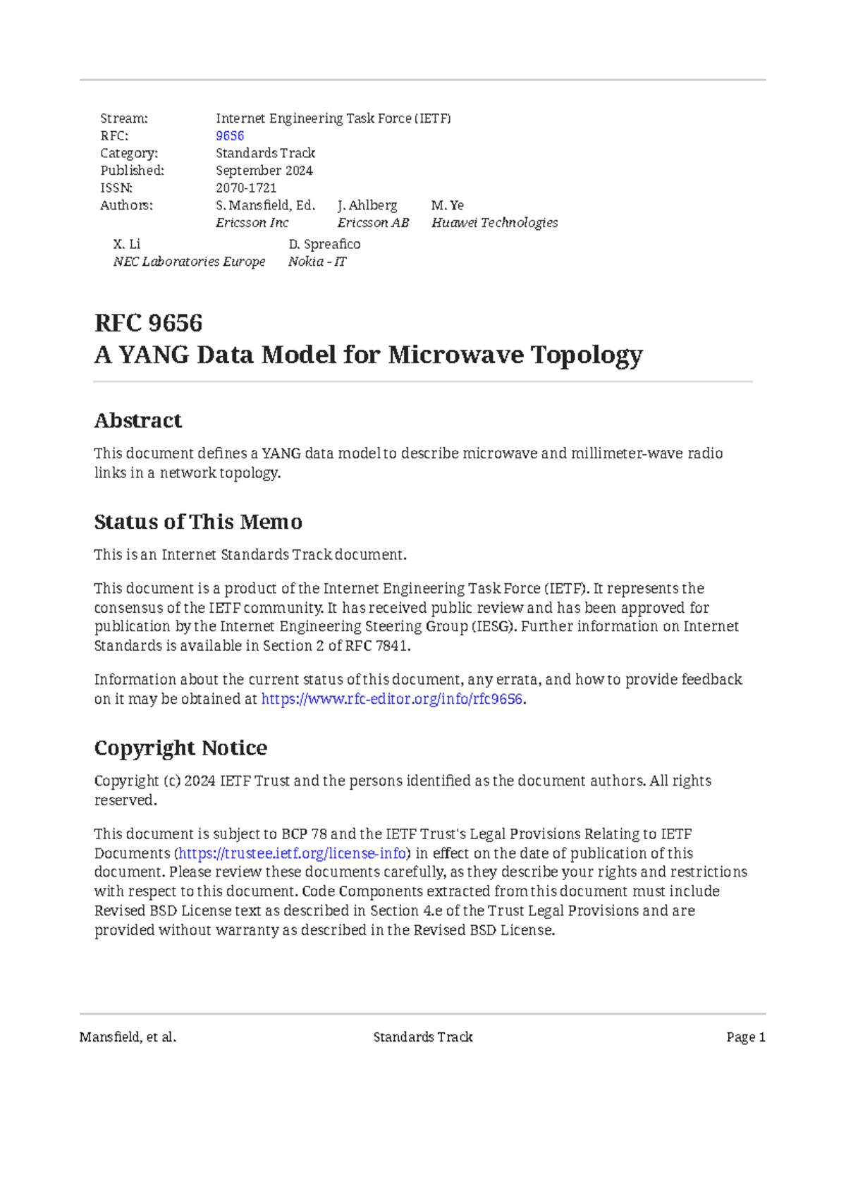 RFC 9656: YANG Data Model for Microwave Topology Overview - Studocu